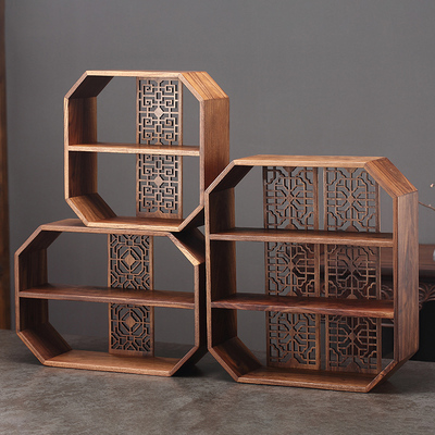 胡桃木茶壶茶杯架子茶具收纳柜实木桌面展示架博古架小型置物架