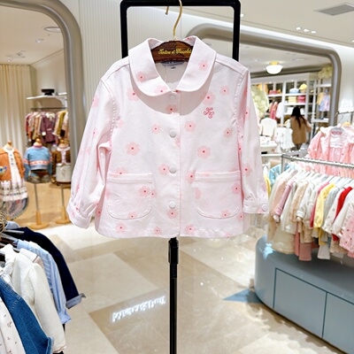 chocolat巧克力韩国童装代购26春季女童翻领花朵时尚外套口袋上衣