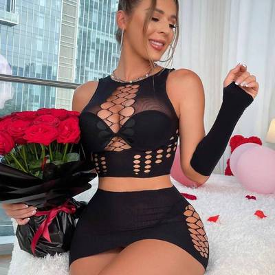 clothes see-through three-piece sexy suit sexy package hip