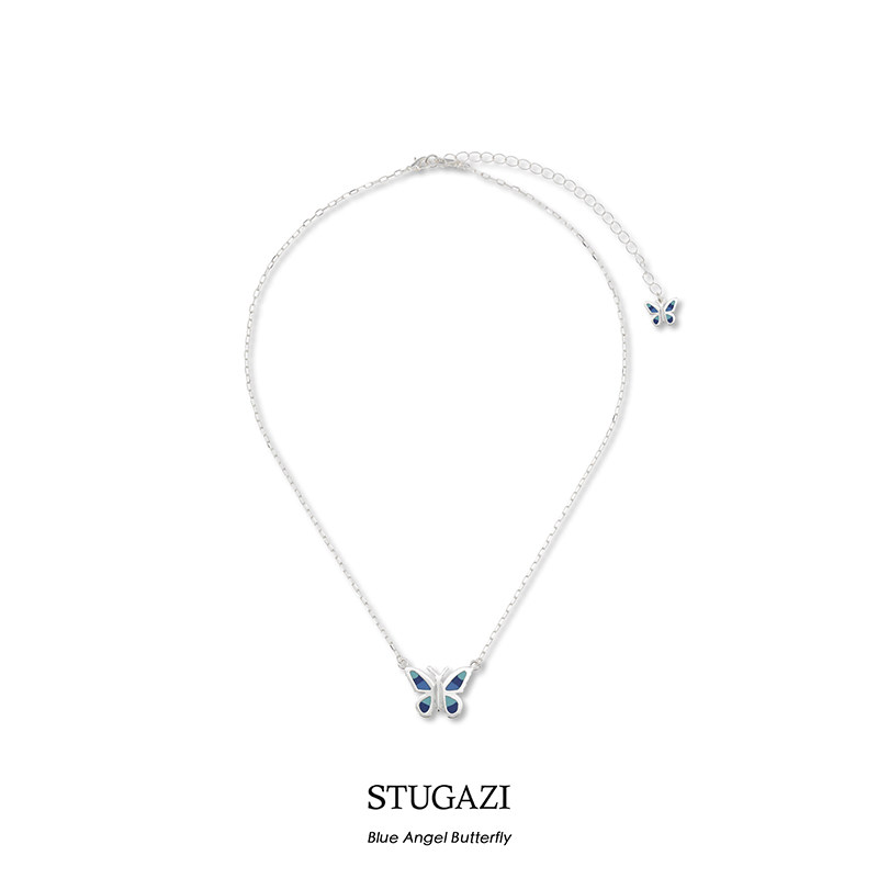 STUGAZIBlue Angel Butterfly 蓝蝴蝶银色素链锁骨项链