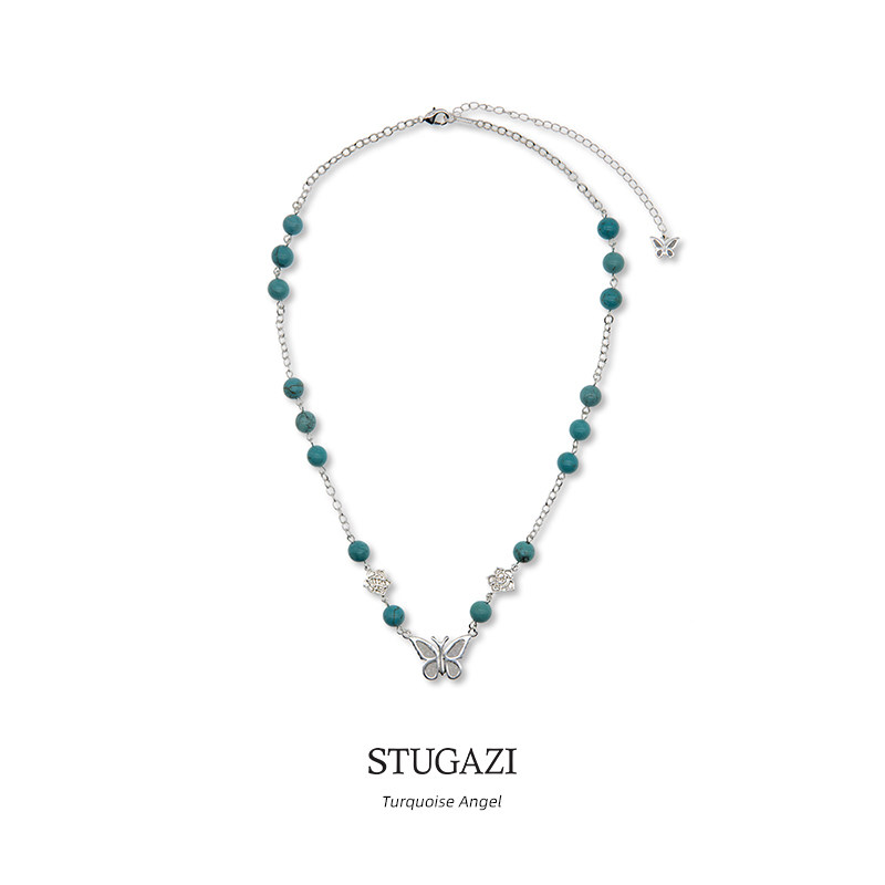STUGAZI Turquoise Angel 绿松石珍珠蝴蝶项链高级感气质时尚镀金