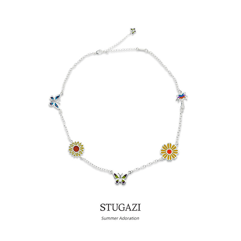STUGAZI Summer Adoration 蓝蝴蝶雏菊项链夏天小众轻奢气质颈饰