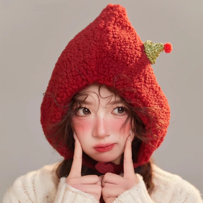 圣诞节可爱羊羔毛抽绳帽子大头围