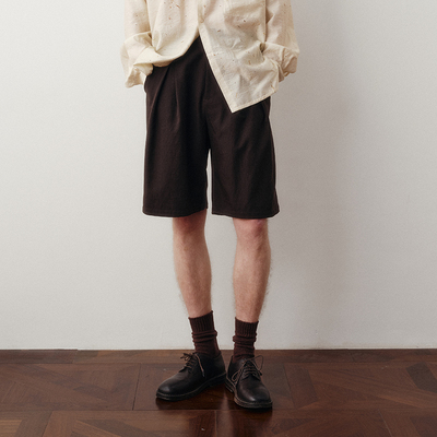 「春夏新品」SageSalt 斜纹羊毛混纺熟褐色短裤 3040BR