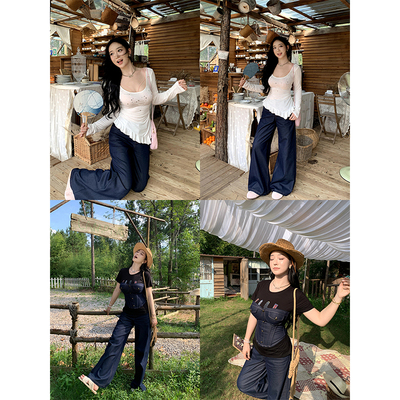 宽松直筒中低腰复古牛仔长裤女