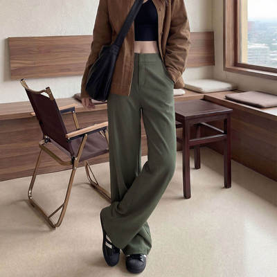 直筒西装裤女春秋2026新款高级感垂坠感老钱风穿搭休闲窄版阔腿裤