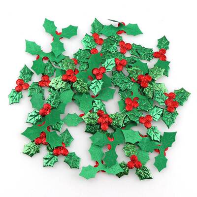 100pcs Table Decoration Holly Berries and Leaves Appliques f