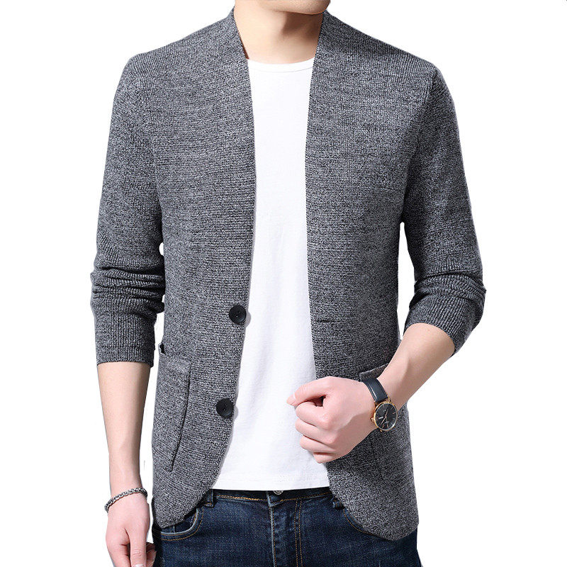 Sweater Cardigan Men's Wool Single Breasted Simple Solid Col_虎窝淘
