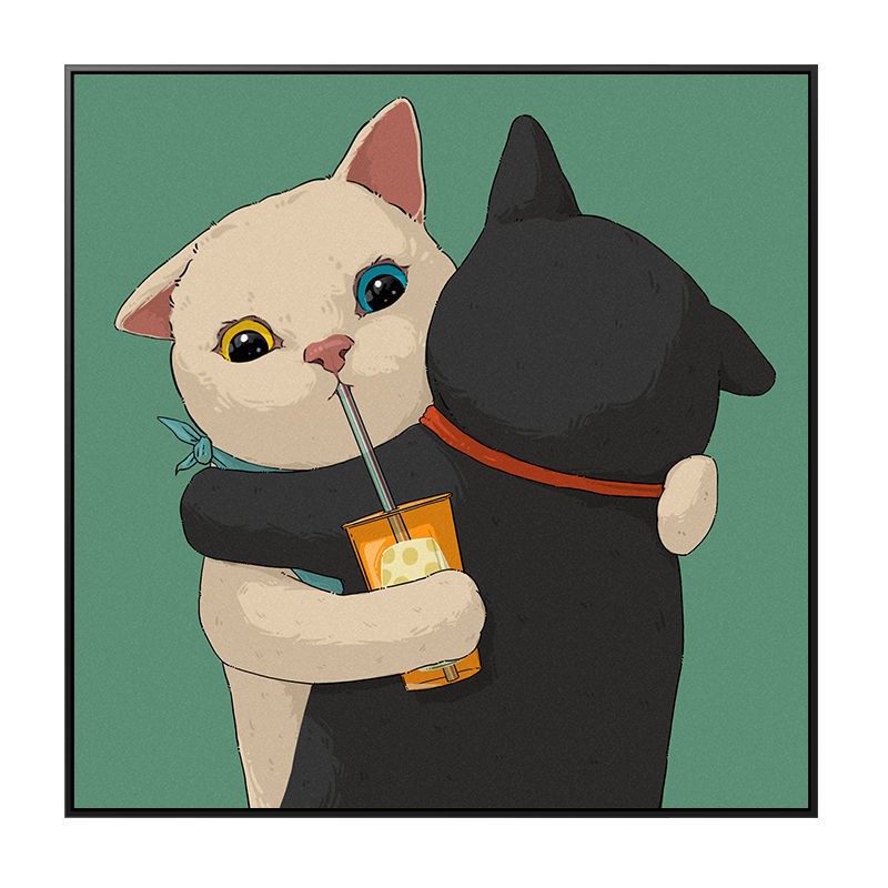 小猫咪的生活diy数字油画小黑小白猫动漫卡通涂鸦手工填色画