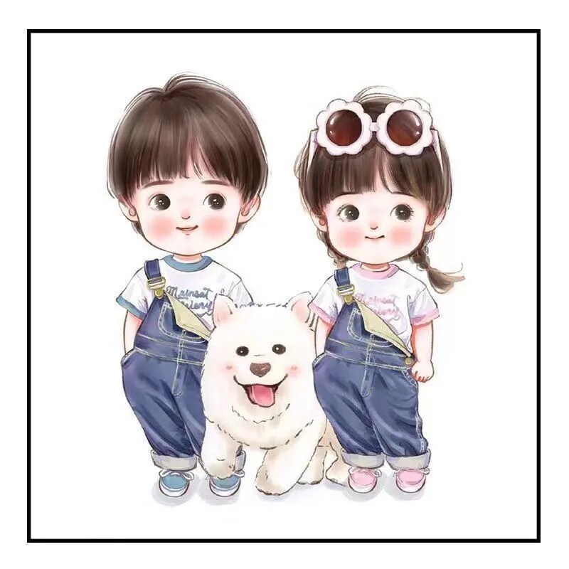 数字油画DIY幸福的一家三口四口人动漫卡通版亲子手工填色装饰画