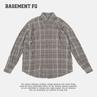 BASEMENTFG复古日系风格子衬衫长袖棉质休闲百搭上衣262070080076