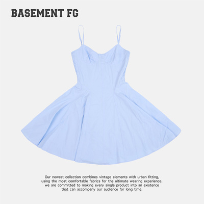 BASEMENTFG甜美公主风蓝色吊带连衣裙女收腰芭蕾风262140001072