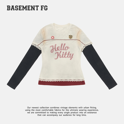 BASEMENTFGxHelloKitty美式复古印花圆领长袖T恤