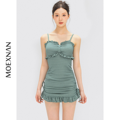 新款性感连体裙式泳衣女度假保守显瘦遮肚聚拢小胸泳装学生泡温泉