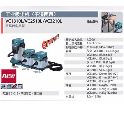 新款牧田吸尘器VC1310L/2510/3210大功率干湿两用家用工包邮