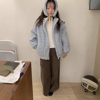 秋冬韩系甜美羊羔绒可拆帽外套女