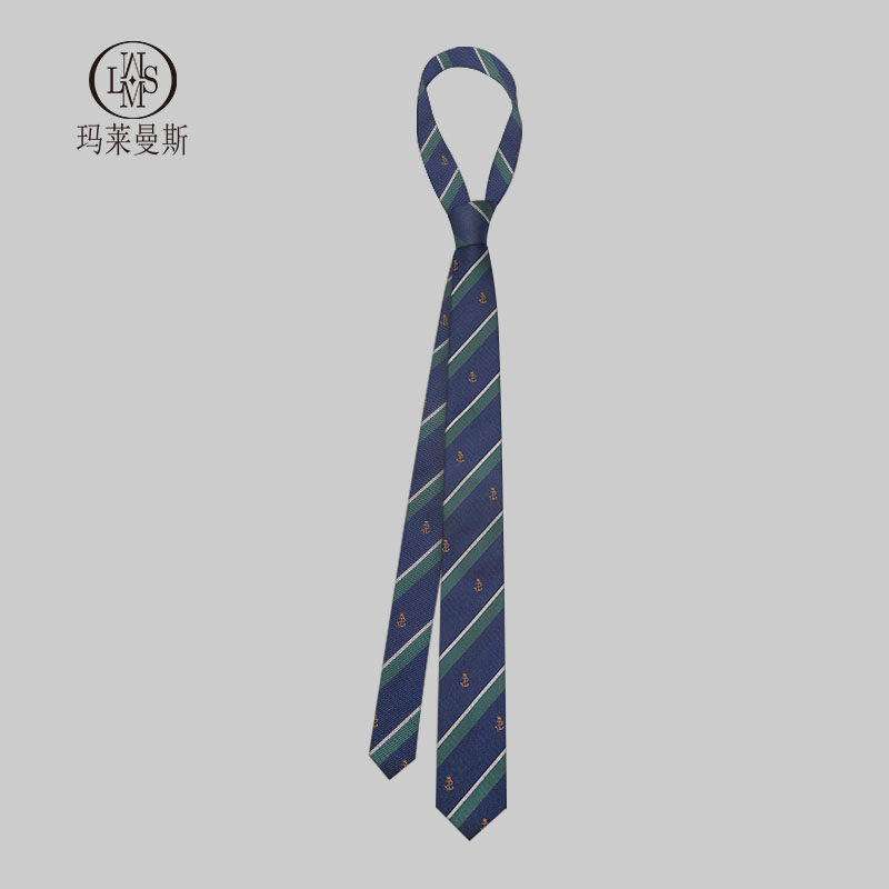 男士领带男学院风女休闲时尚蓝绿船锚条纹小众手打简约潮流礼盒装