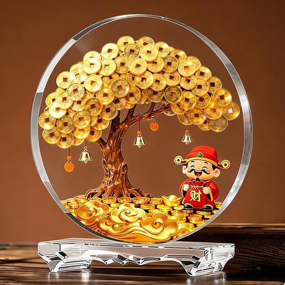 发财树水晶摆件财神到高档客厅玄关装饰品乔迁开业礼物招财摆台