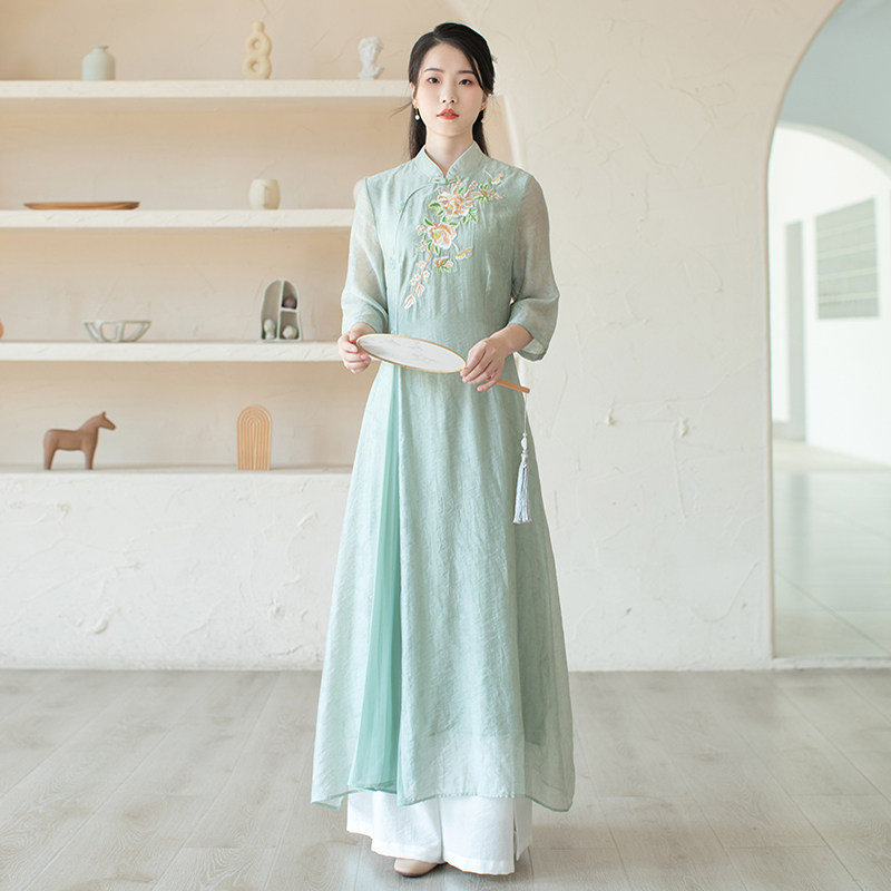 实拍中国风女装茶服唐装2022年春季新款日常古风裙子复古连衣裙