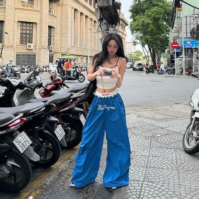 美式潮酷街头hiphop阔腿休闲裤女