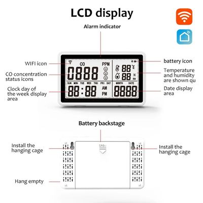 Detector de monóxido de carbono 4 en 1, medidor de temperat