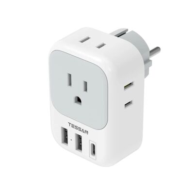 TESSAN-Adaptador de viaje de EE. UU. A la UE, con 4 salidas