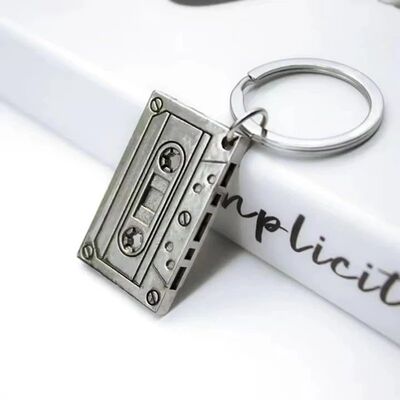 1/2pcs Retro Cassette Tape Keychain Alloy Metal Pendant Key
