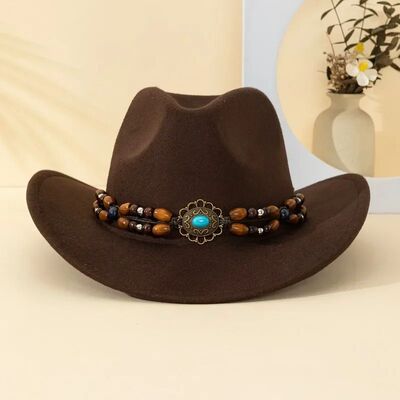 Cowboy Hat Wool Felt Jazz Hat Ethnic Style Wide Brim Autumn