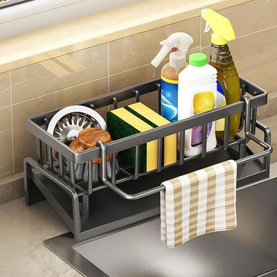 Kitchen Sink Organizer Carbon Steel with Tilted Water Tray S