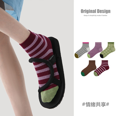 Renaissance春夏女袜简约条纹情绪透气船袜棉百搭薄款网眼袜子女