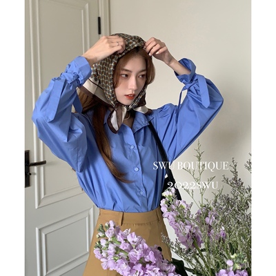 圈姐私服设计感纯棉百搭灯笼袖