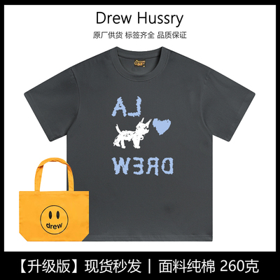 Drew美式潮牌jennie同款涂鸦小狗纯棉短袖T恤情侣上衣正肩打底衫