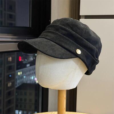 日系复古百搭休闲麂皮绒平顶马术帽子高端时尚洋气骑士帽报童帽潮