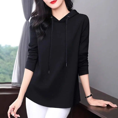 黑色连帽卫衣妈妈装大码中长款潮
