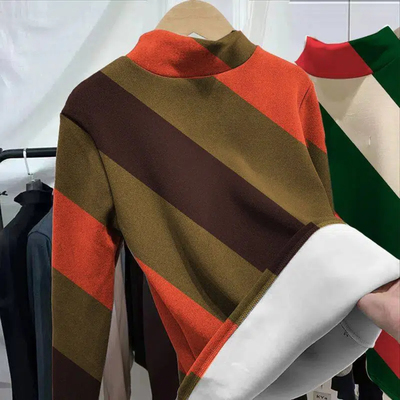 大码德绒加厚条纹长袖T恤女200斤