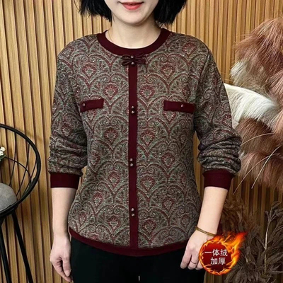 秋冬新款中老年妈妈女装打底衫时尚百搭显瘦加绒妈妈洋气保暖T恤