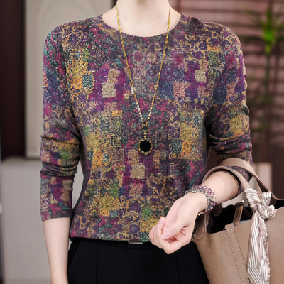 德绒复古亲肤保暖亮片妈妈小衫