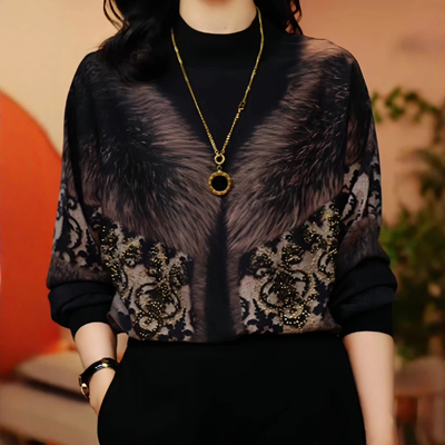 新款洋气百搭德绒套头打底上衣宽松显瘦气质减龄印花小衫时尚女装