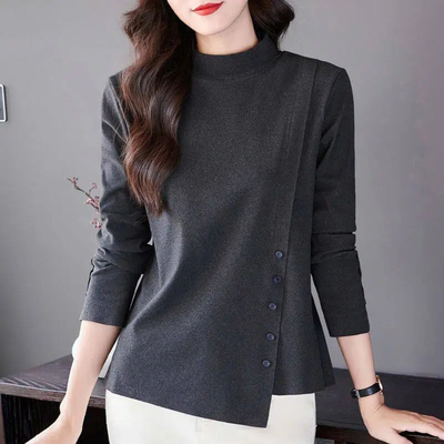 德绒双面半高领长袖大码打底T恤