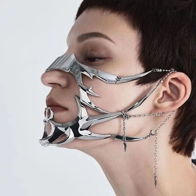Cool Metal Texture Half Cover Steampunk Cyberpunk Lip Face E