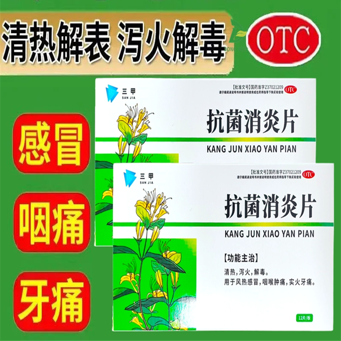 三甲 抗菌消炎片12片清热泻火解毒风热感冒咽喉肿痛实火牙痛