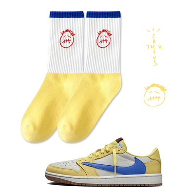 AJ1倒钩7.0TS联名长袜复古潮袜男女同款百搭运动袜金丝雀黄中筒袜