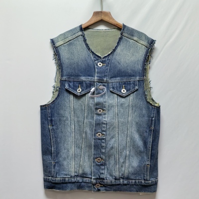 设计感独特别致巨好看毛边圆领牛仔马甲背心外套秋季无袖坎肩1242
