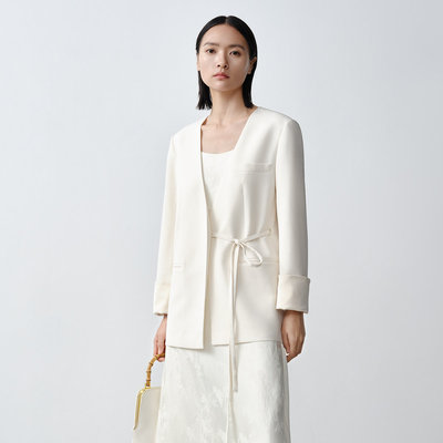 Dekashell/迪卡轩2025秋季新款白色通勤高级感女装长袖西服外套