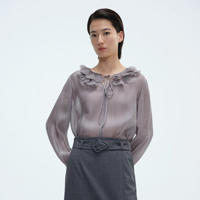 Dekashell/迪卡轩2026春季新款法式优雅风荷叶边衬衫女上衣