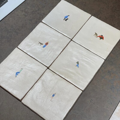 珠光釉手绘小方手工花砖10cm