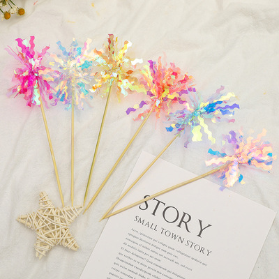 彩色雨丝蛋糕装饰插件装饰2023流苏彩带丝带女孩网红生日炫彩插旗