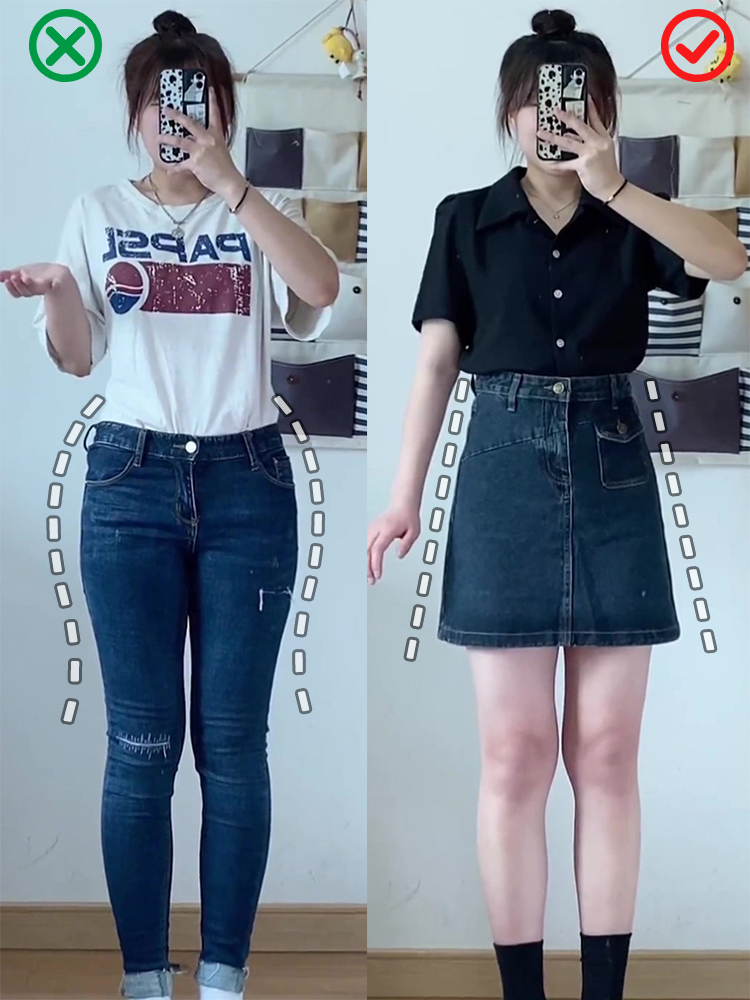 梨形身材设计感小众牛仔半身裙夏季大码胖mm高腰显瘦遮肚a字短裙_虎窝淘
