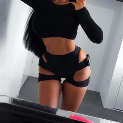 欧美性感镂空热裤短裤女