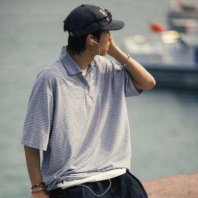 BananaClub“Stripe Polo”复古条纹快干休闲抽绳Polo衫短袖T恤